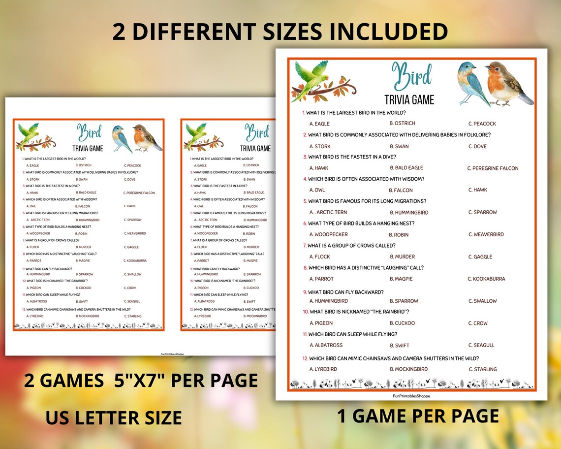 Bird Trivia Game,birds Quiz,animal Trivia,zoo Trivia,wildlife Quiz ...