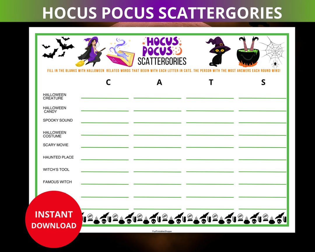 Halloween Scattergories Game,halloween Categories Game,halloween Word ...