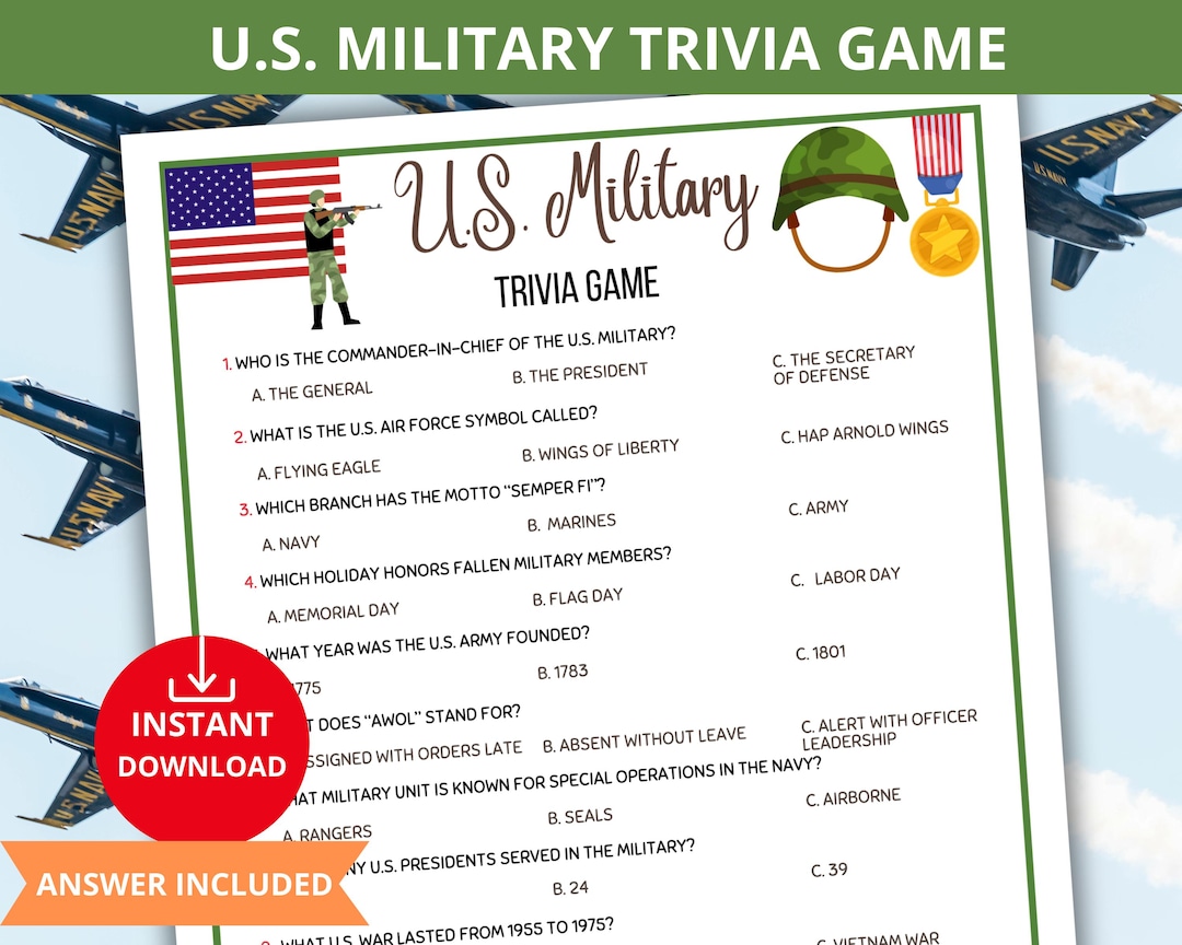 U.S. Military Trivia Game,memorial Day Party Games,military Quiz,usa ...