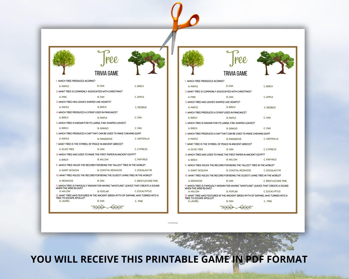 Tree Trivia Game,nature Trivia,tree Quiz,teen Party Games,plant Trivia ...