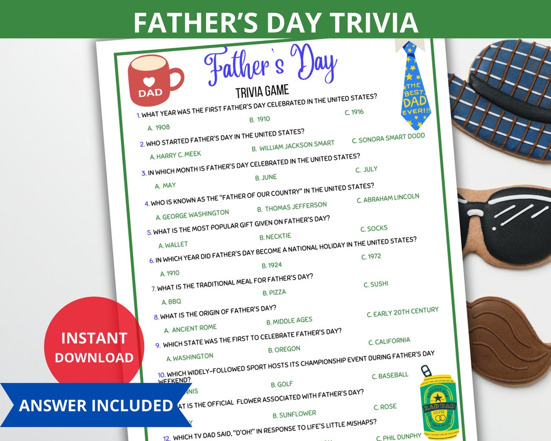 Father's Day Trivia Game,father's Day Activity,father's Day Quiz,games ...