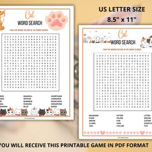 Cat Word Search,animal Word Puzzle,cat Party Game,vocabulary Game,word ...