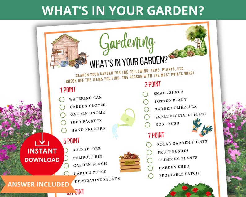Gardening What's in Your Garden,gardening Trivia Quiz,gardening Party ...