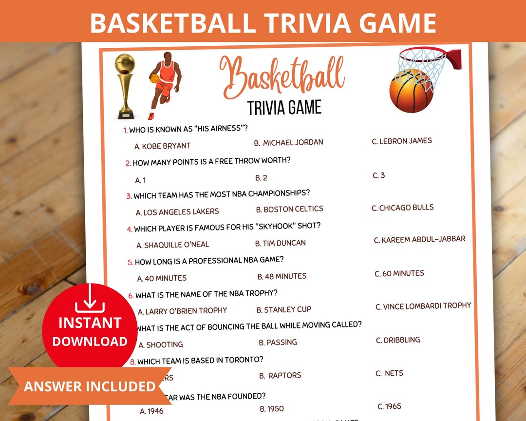 Basketball Trivia Game,sports Trivia,basketball Birthday Party,trivia ...