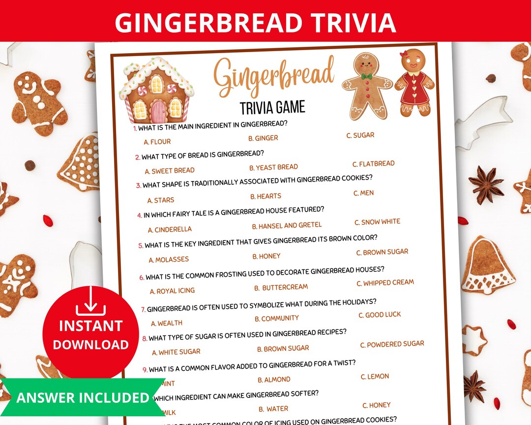 Gingerbread Trivia Game,christmas Trivia,food Trivia,christmas Cookie ...