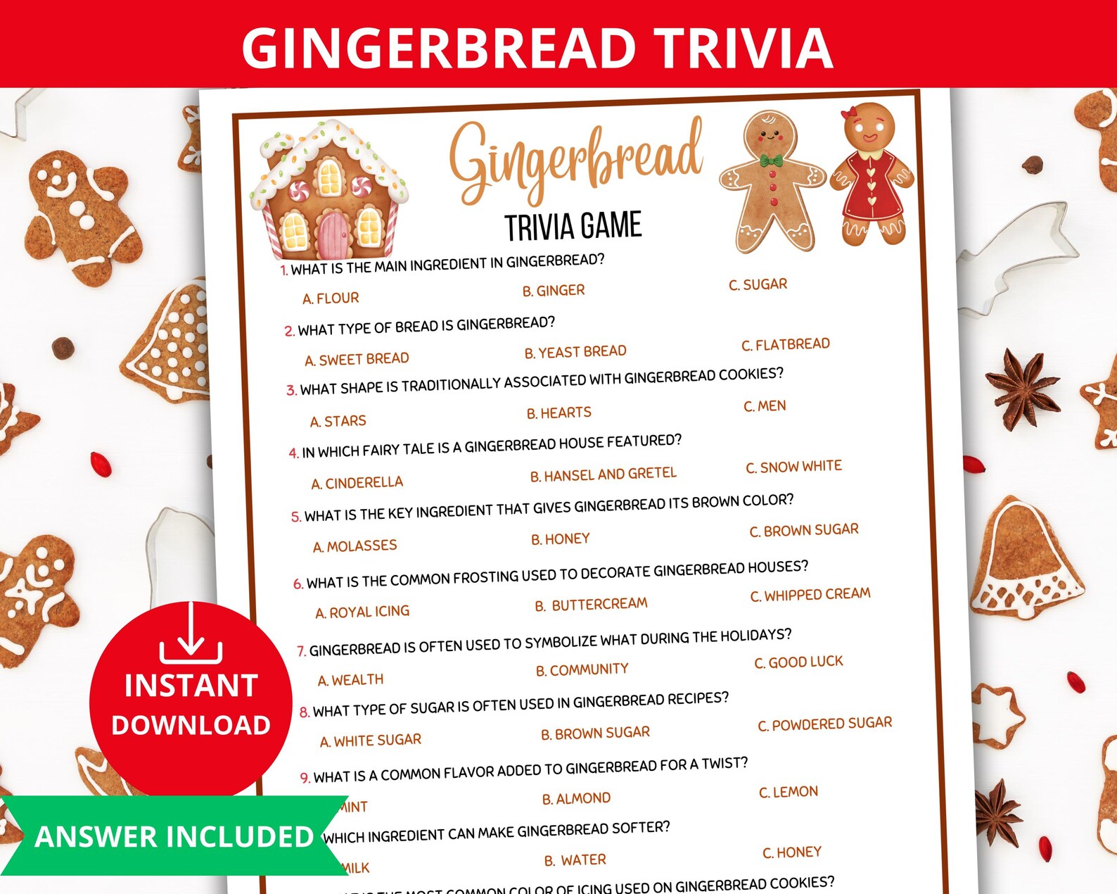 Gingerbread Trivia Game,christmas Trivia,food Trivia,christmas Cookie ...