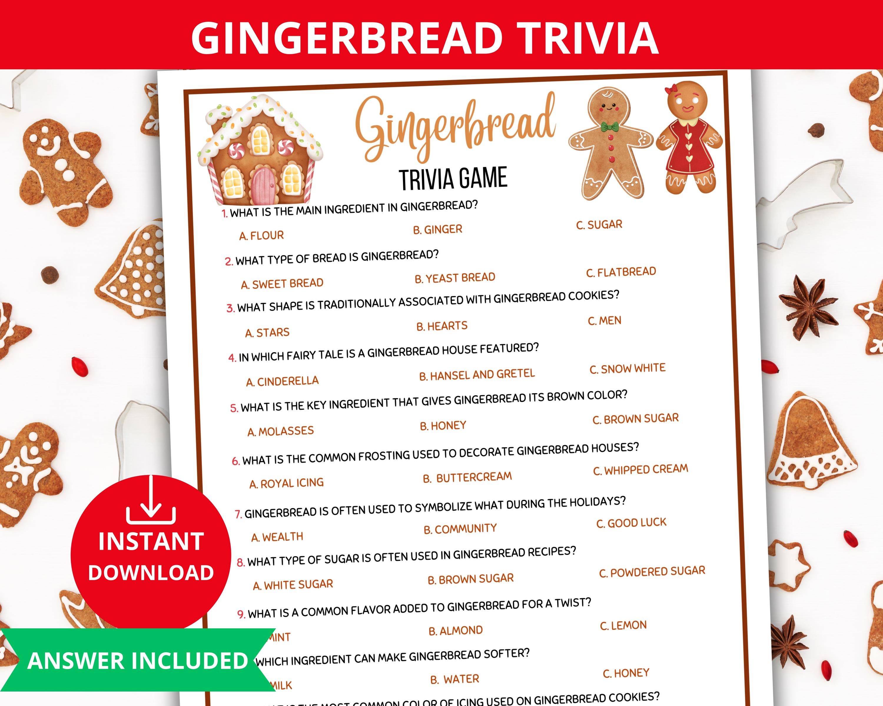 Gingerbread Trivia Game,christmas Trivia,food Trivia,christmas Cookie ...