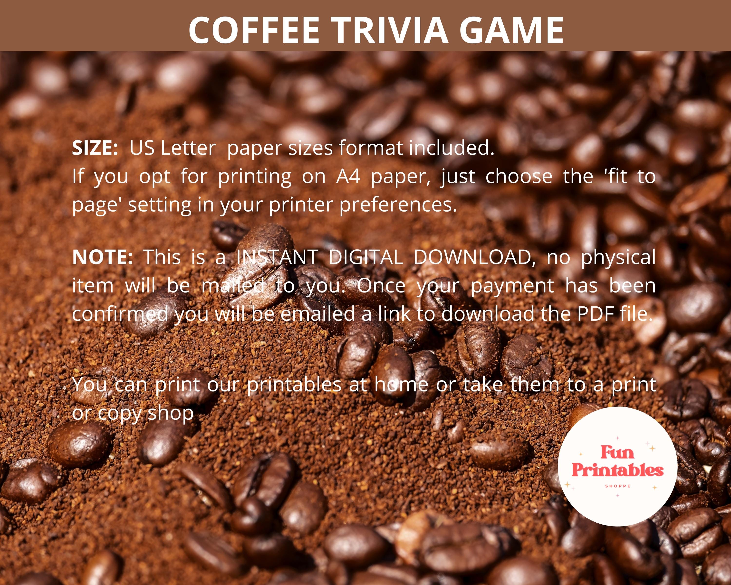 Coffee Trivia Game,coffee Shop Game,coffee Quiz,coffee Lover Game ...