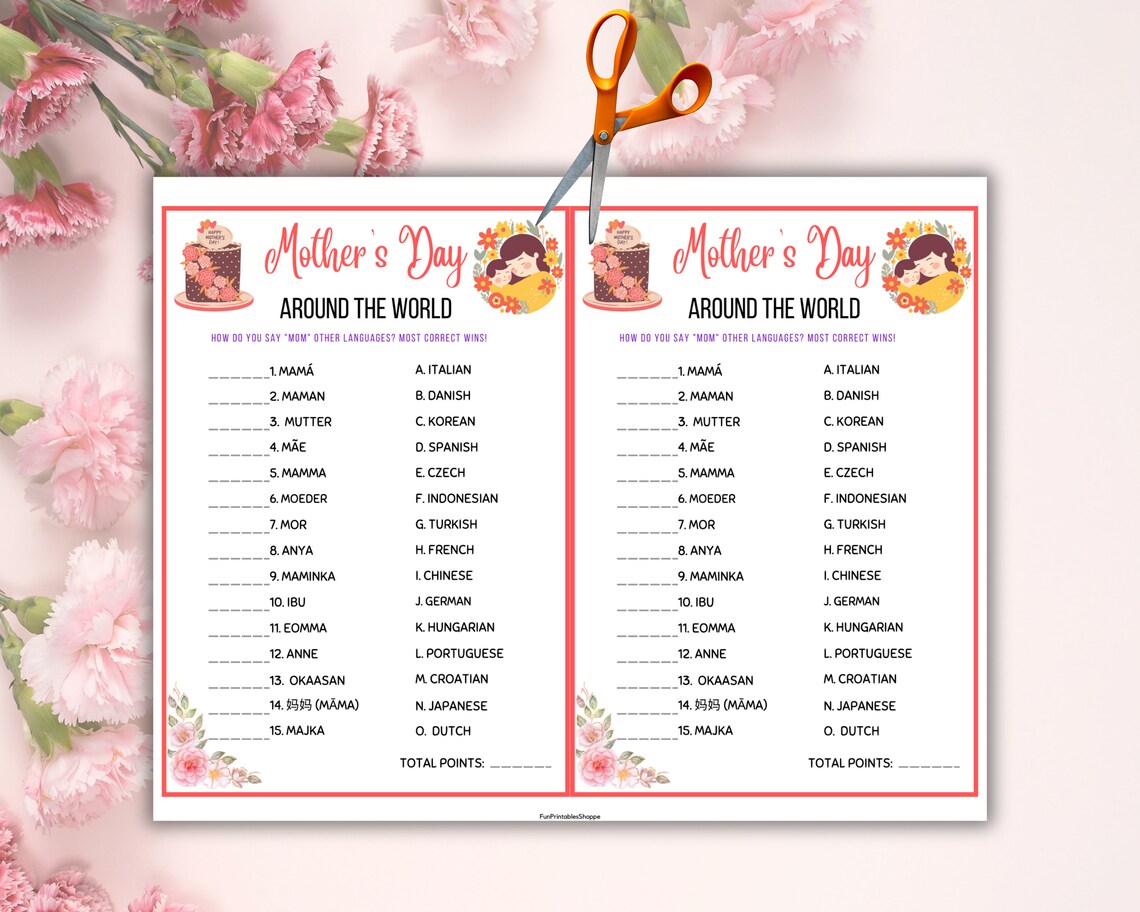 Mother's Day Around the World Game,mom Day Printable Games,family Games ...