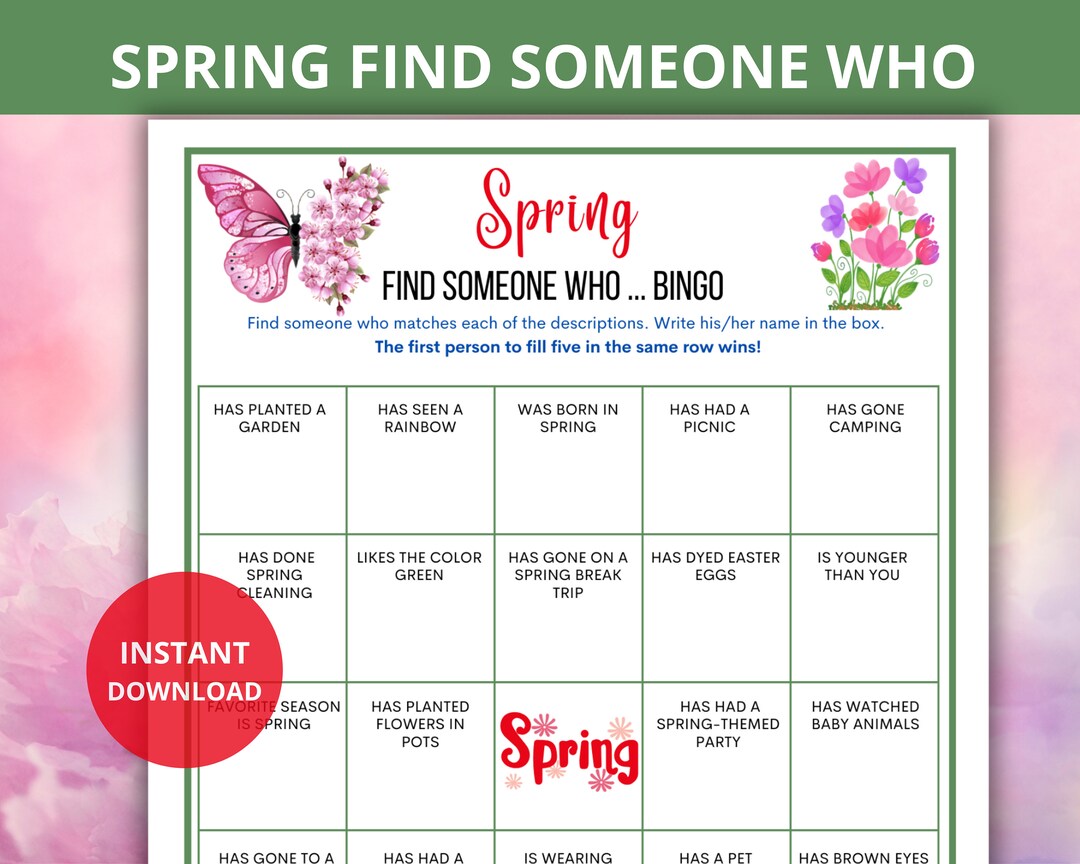 Spring Find Someone Who,spring Bingo Game,find the Guest,spring ...