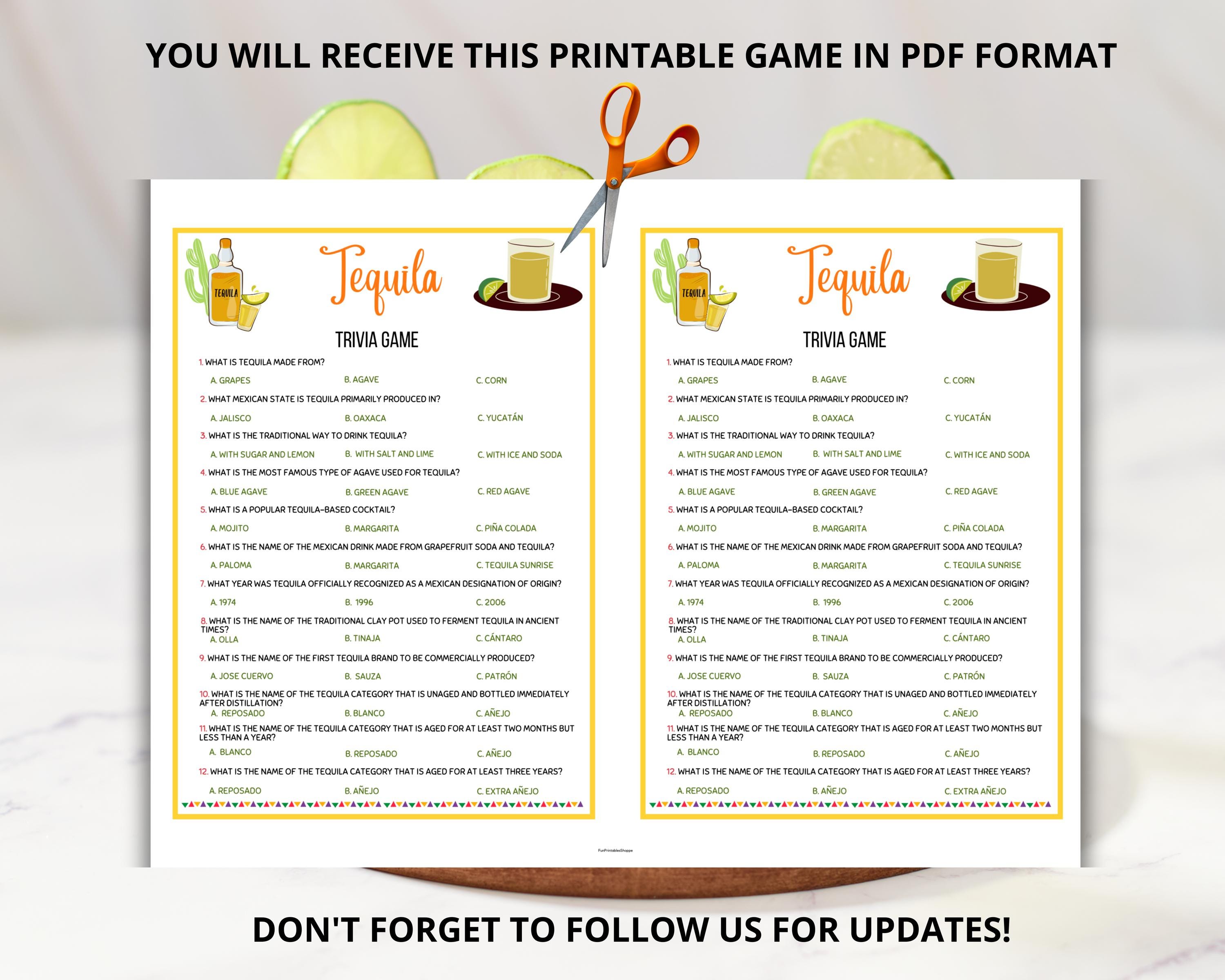 Tequila Trivia Quiz,tequila Party Game,cinco De Mayo Game,tequila ...