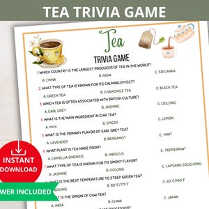 Tea Trivia Game,tea Trivia Quiz,tea Question,tea Games Printable,drink ...