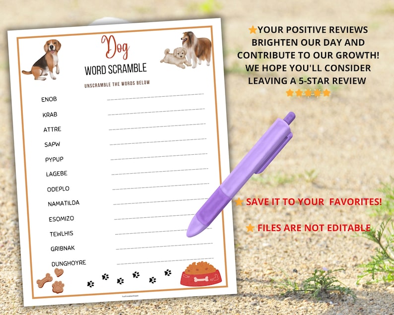 Dog Word Search,dog Word Scramble,dog Word Puzzle,dogs Party Game,pet ...