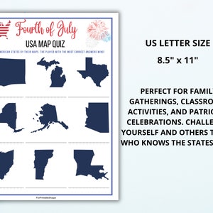 United States Map Quiz,patriotic Trivia,4th of July Activity,us ...
