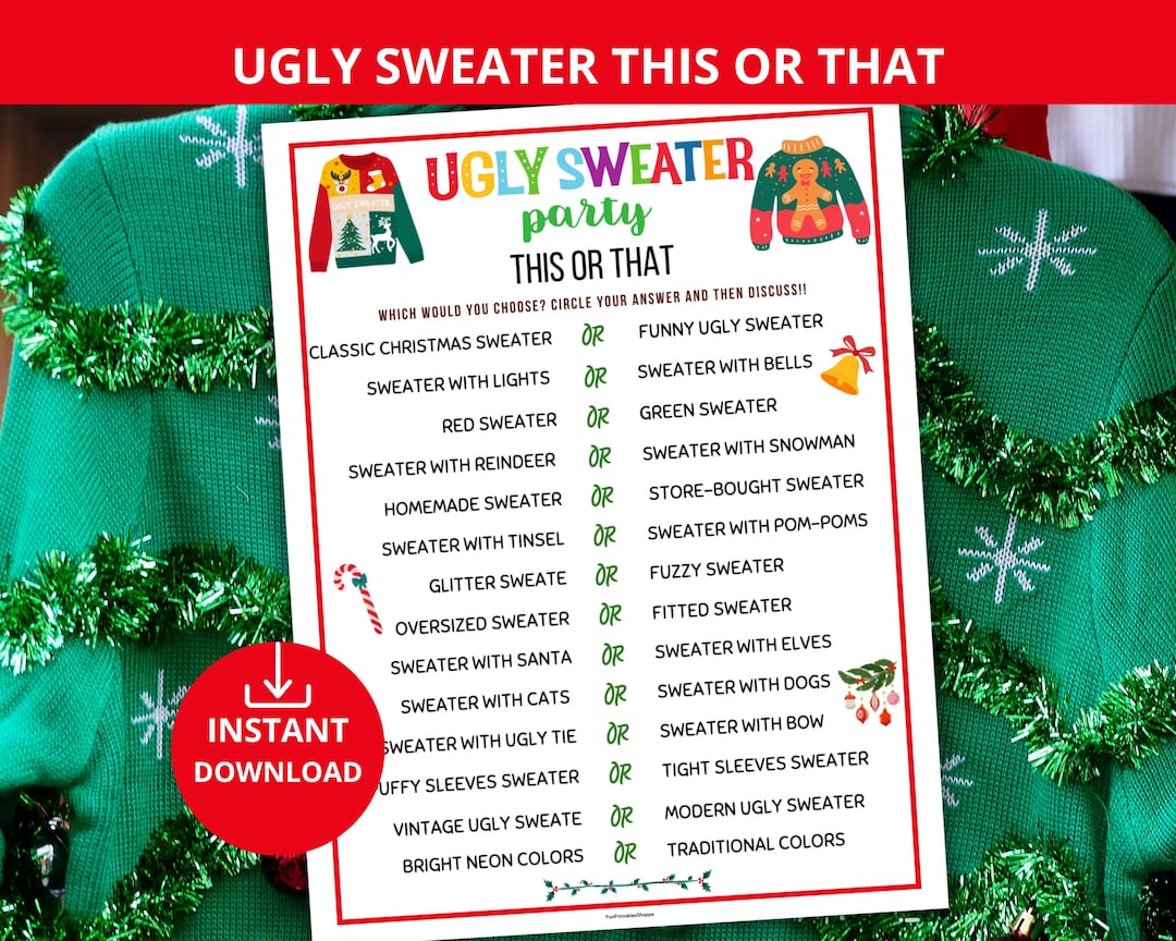 Ugly Sweater Party Game,ugly Sweater This or That,would You Rather Game ...