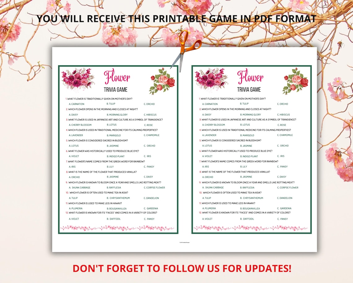 Flower Trivia,spring Trivia,flower Quiz,spring Quiz,flower Party Trivia ...