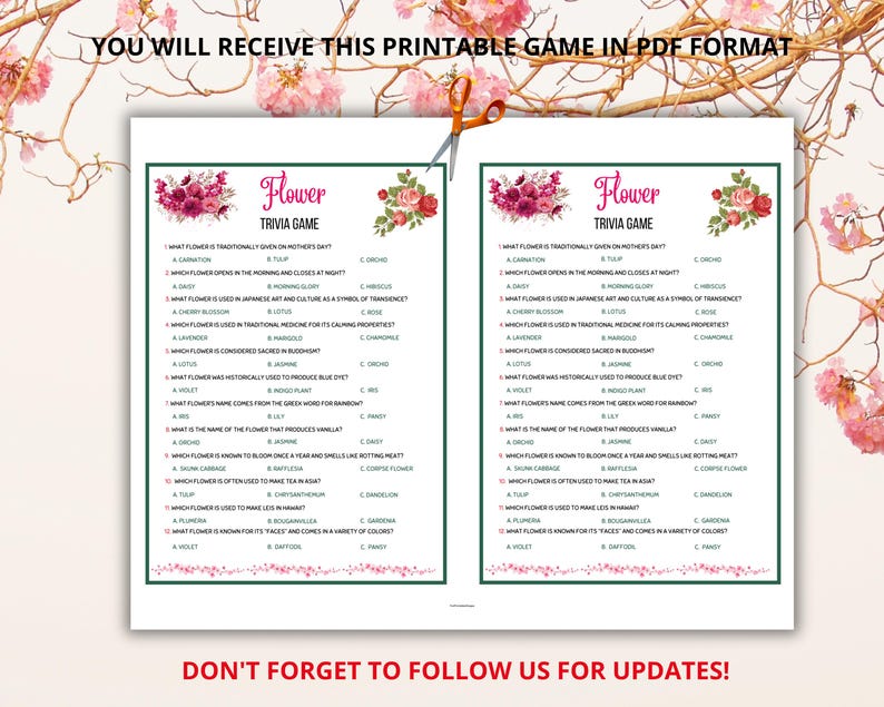 Flower Trivia,spring Trivia,flower Quiz,spring Quiz,flower Party Trivia ...