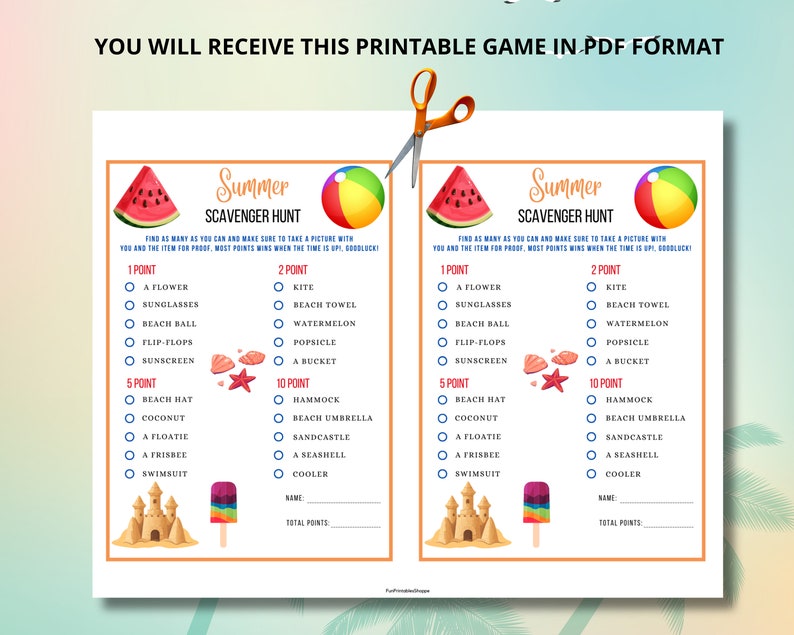 Summer Scavenger Hunt Game,scavenger Treasure Hunt Party Game ...