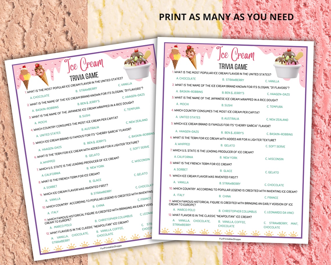 Ice Cream Trivia Game,ice Cream Trivia Quiz,ice Cream Party Games ...