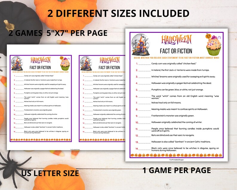Halloween Fact or Fiction,halloween True or False,halloween Party Game ...