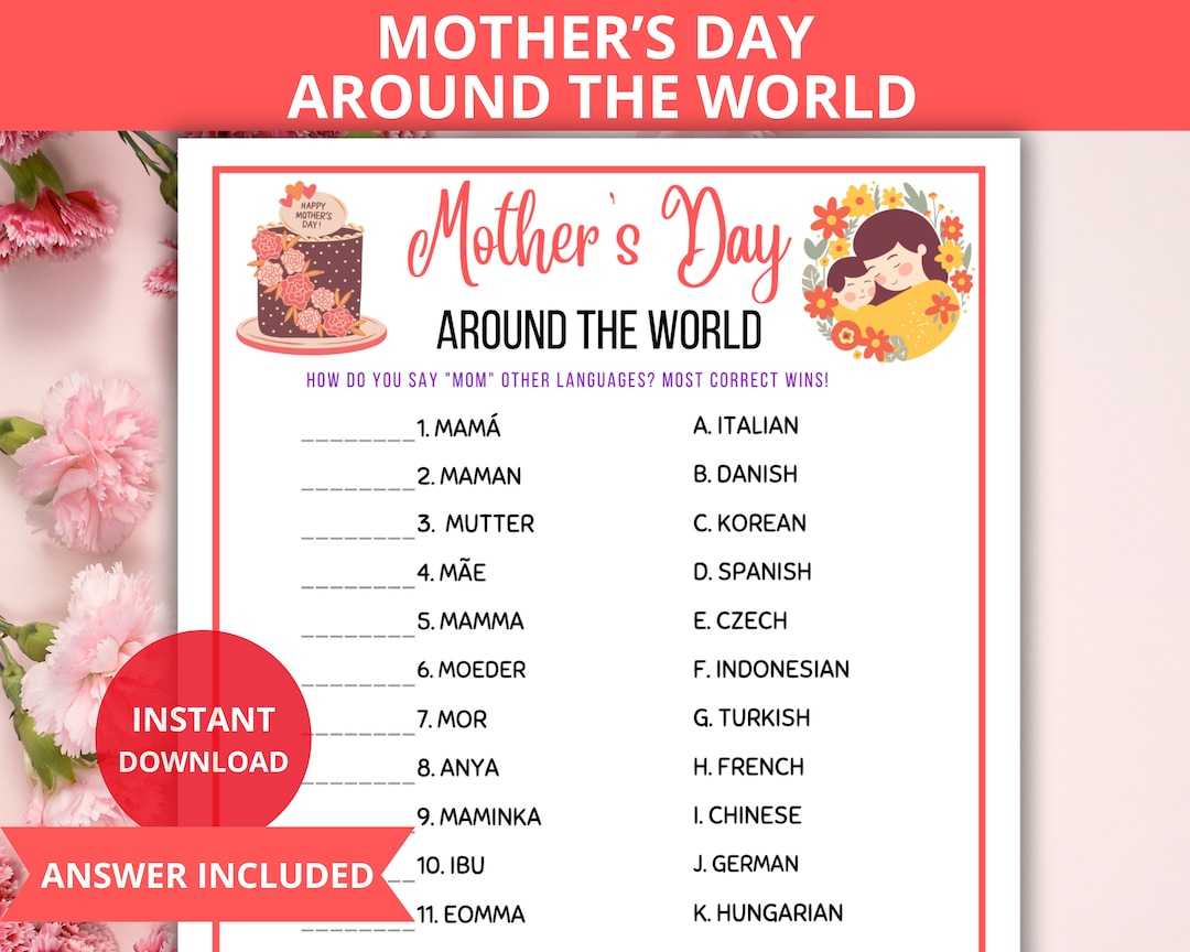 Mother's Day Around the World Game,mom Day Printable Games,family Games ...