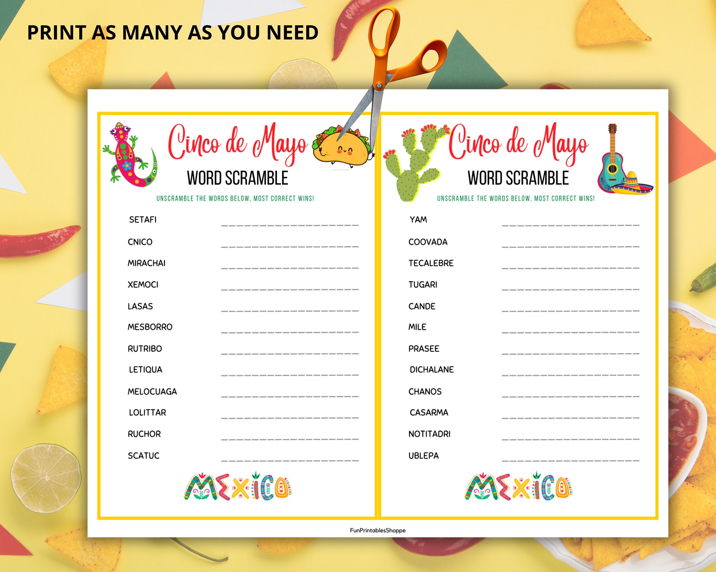 Cinco De Mayo Word Scramble Game, Word Game,mexican Party Games,cinco ...