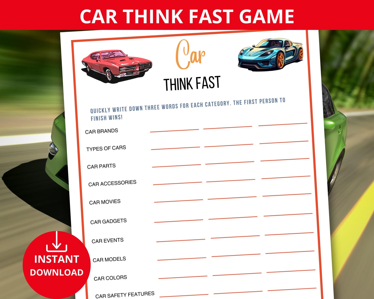 Car Think Fast Game,car Trivia Game,car Party Idea,auto Trivia,vehicle ...