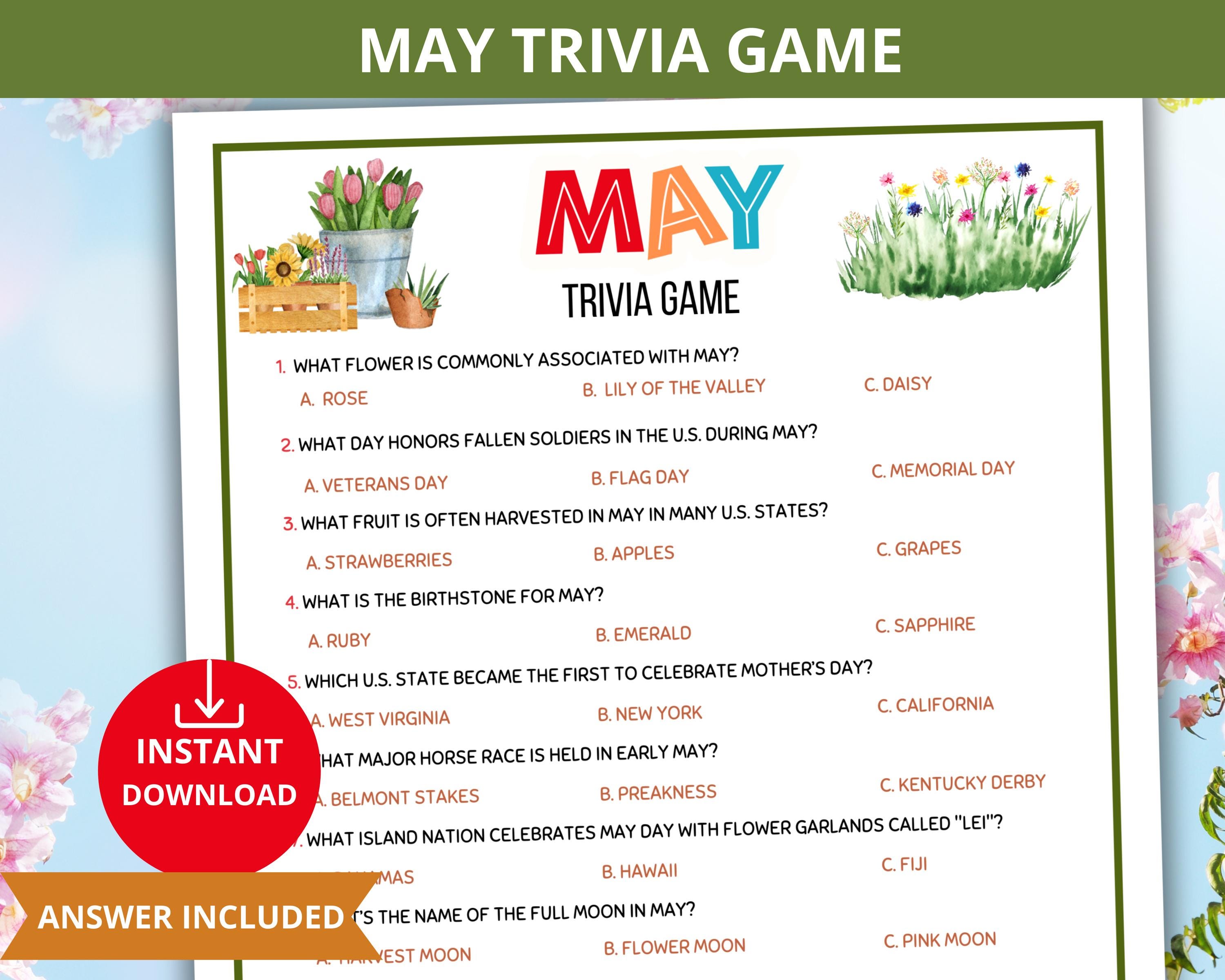 May Trivia Game,month Party Games,may Quiz Question,monthly Trivia Quiz ...