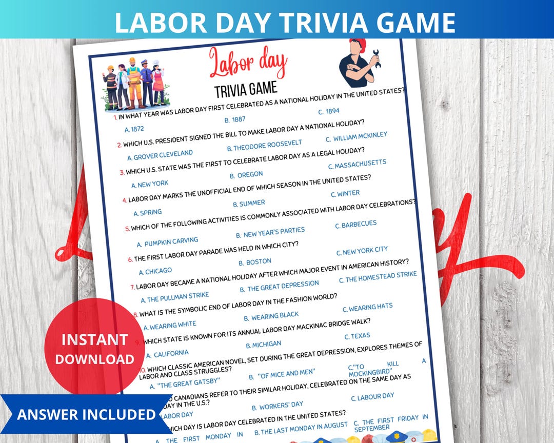 Labor Day Trivia,labor Day Party Games,labor Day Activity,family ...