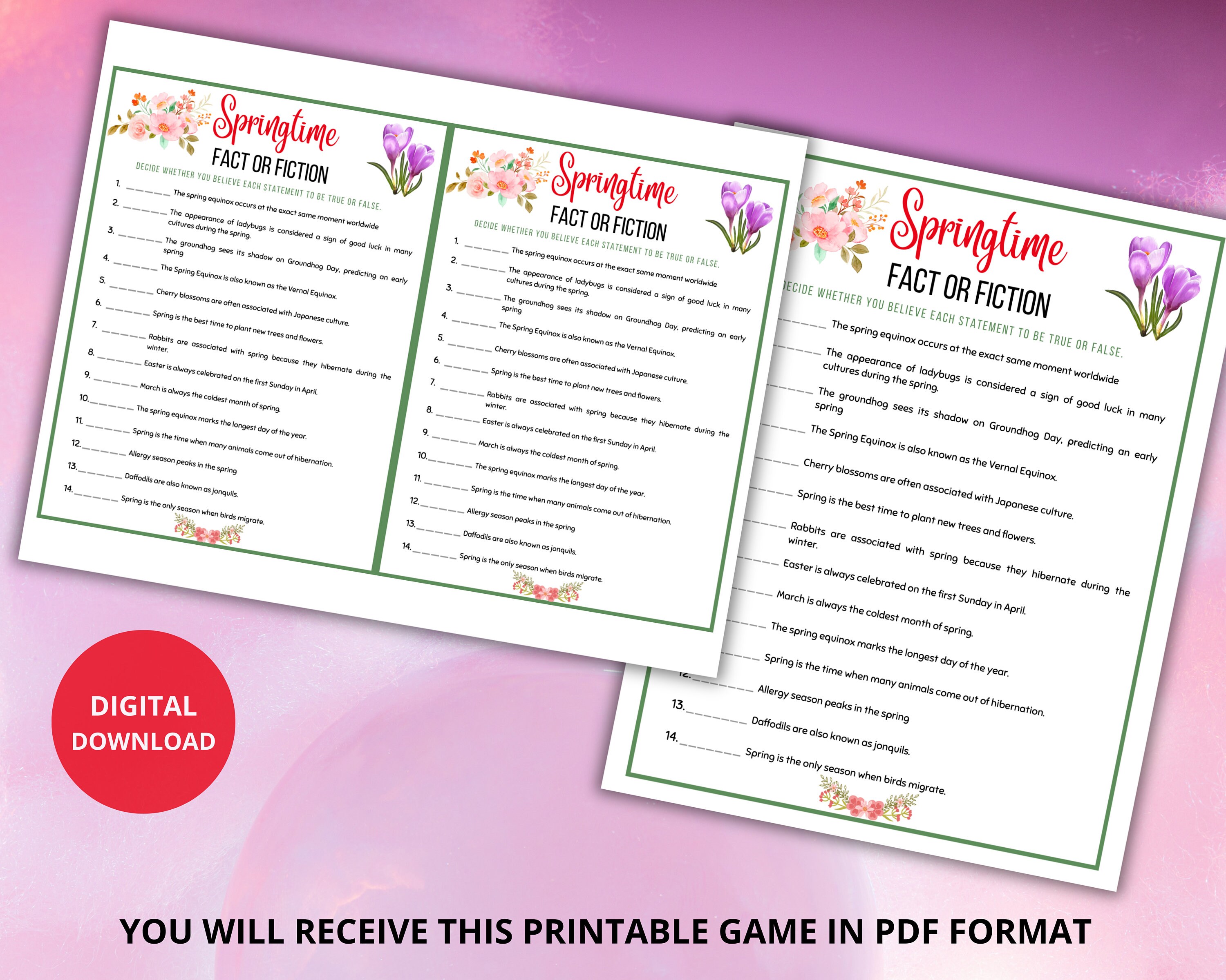 Spring Fact or Fiction,spring Trivia,spring Quiz ,spring True or False ...