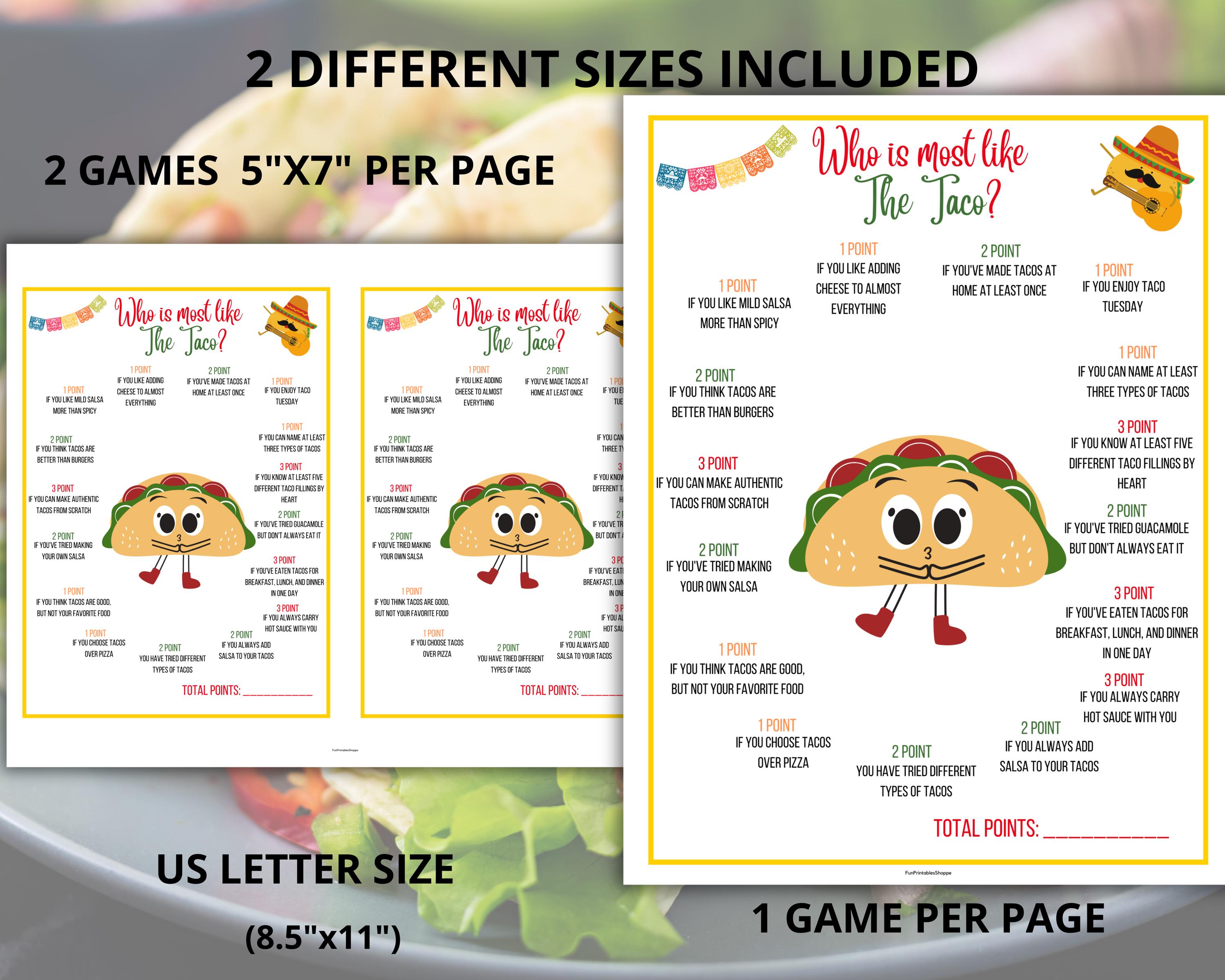 Who is Most Like the Taco,mexican Party Game,taco Tuesday Game,taco ...