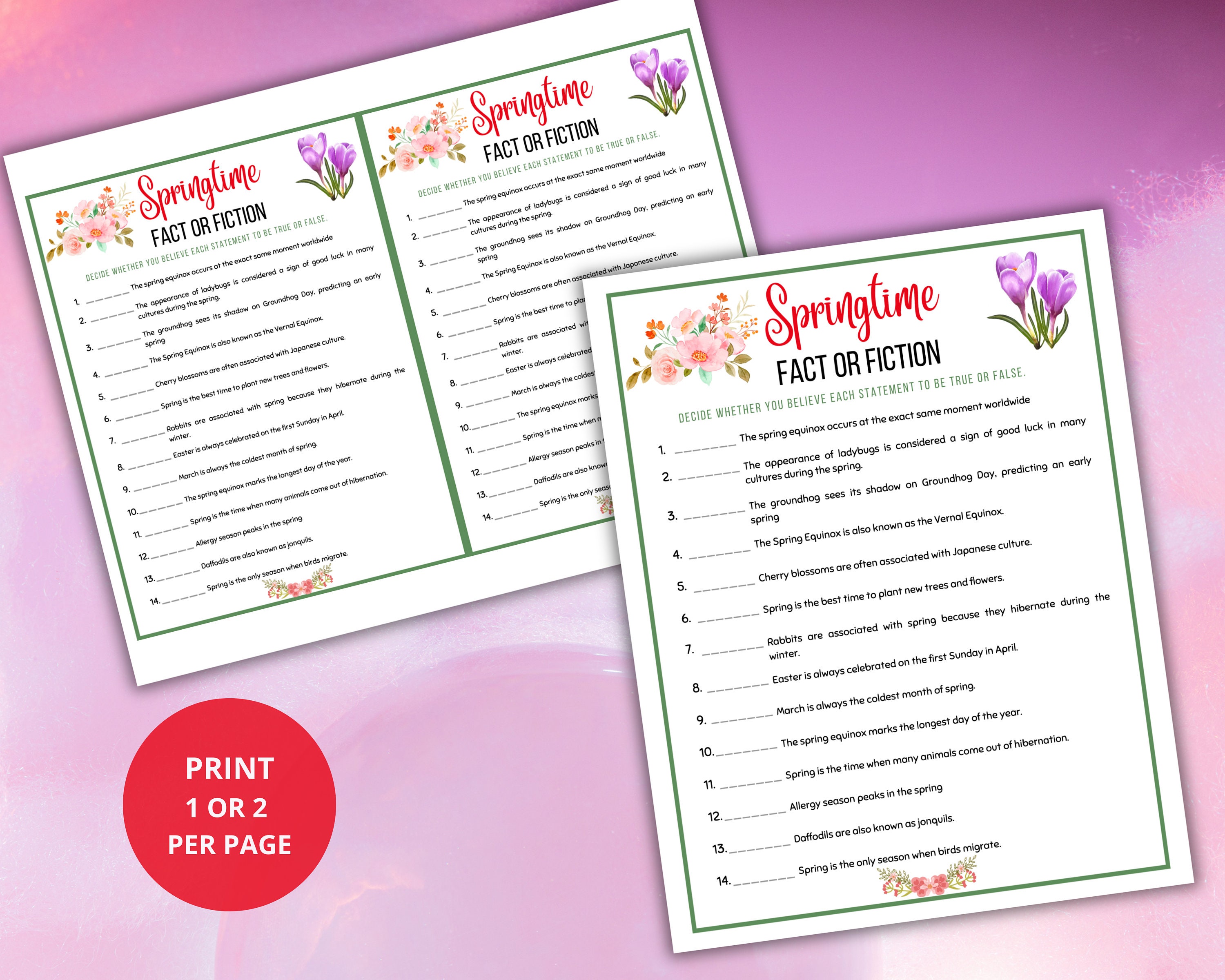 Spring Fact or Fiction,spring Trivia,spring Quiz ,spring True or False ...