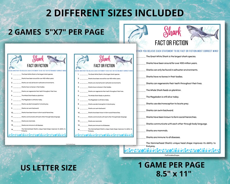 Shark Fact or Fiction,shark Trivia Game,summertime Game,beach Games ...