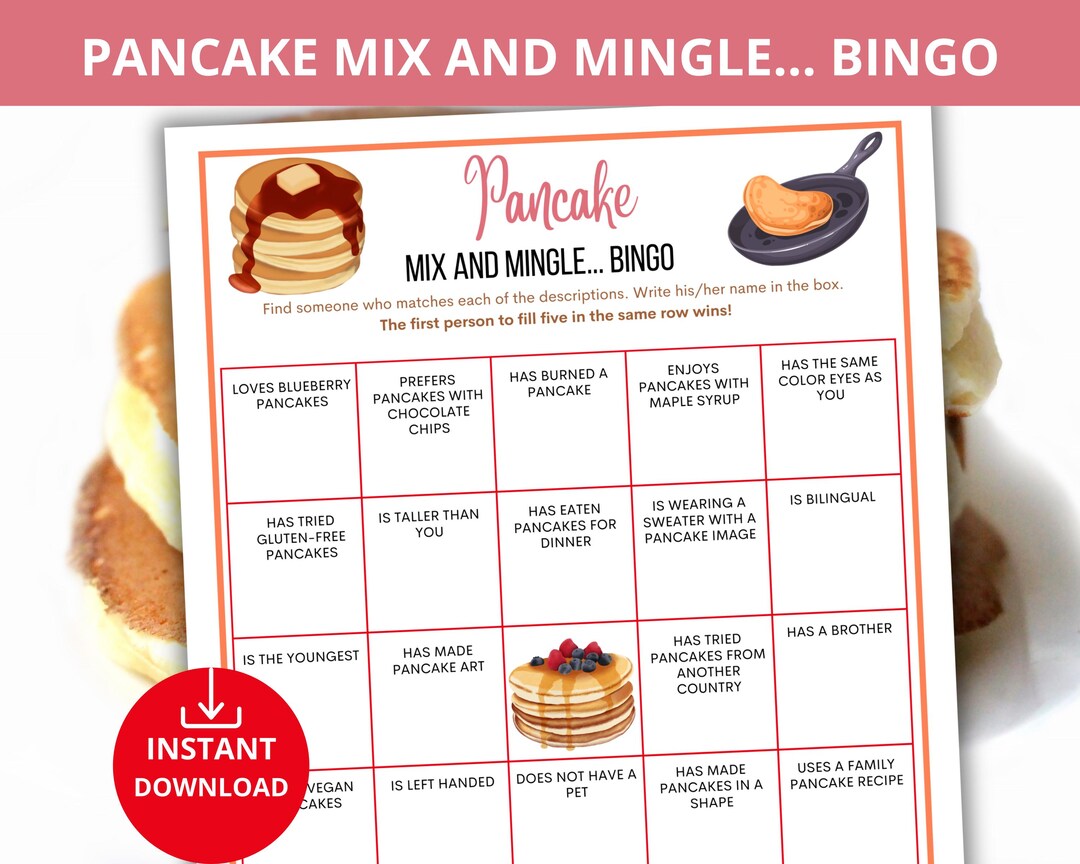Pancake Mix and Mingle Bingo,pancake Find the Guest Bingo,pancake Human ...
