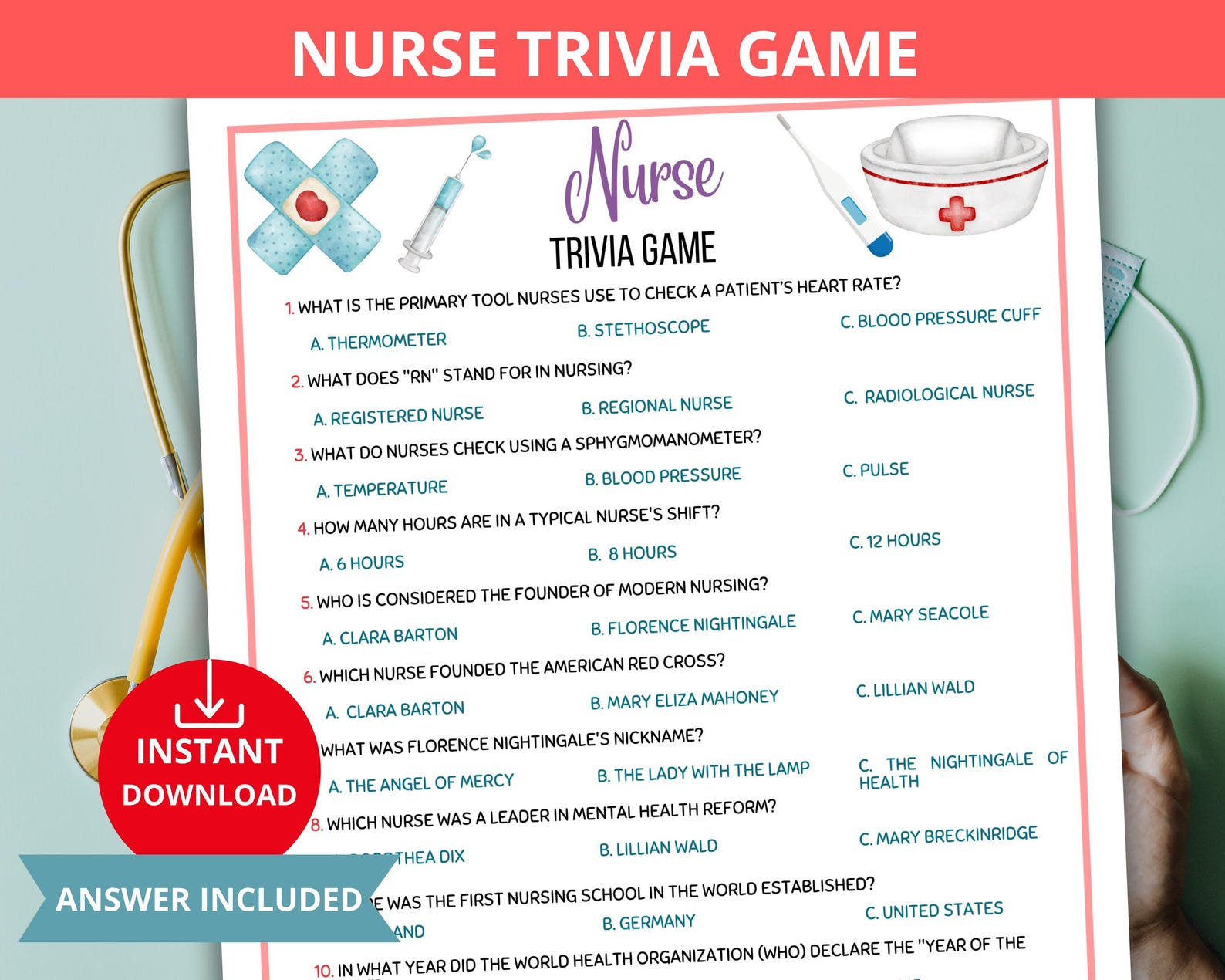Nurse Trivia Game,nurse Quiz,nurse Appreciation Game,healthcare Trivia ...