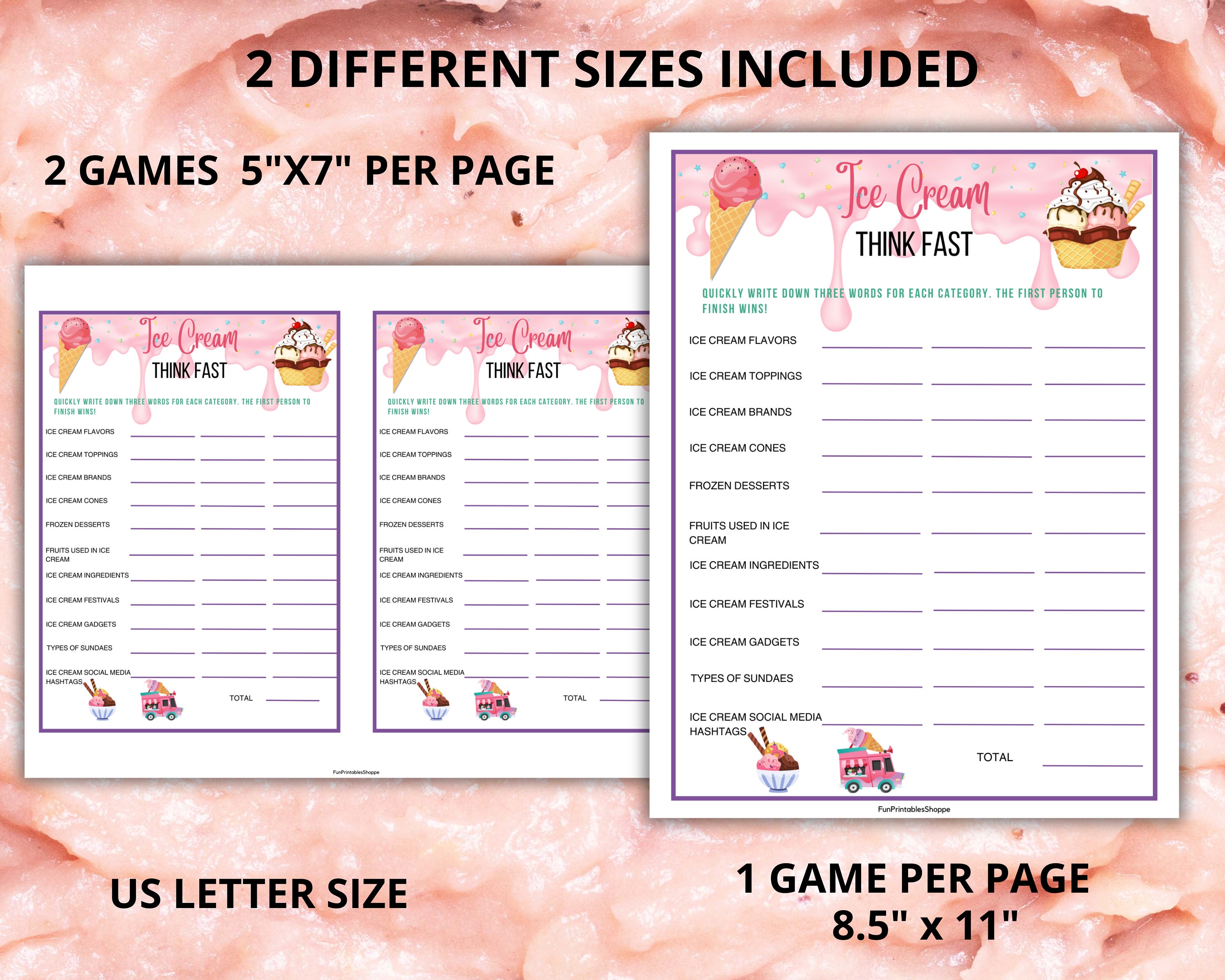 Ice Cream Quick Think,ice Cream Think Fast,ice Cream Party Game,ice ...