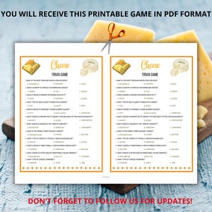 Cheese Trivia Game,printable Cheese Trivia,cheese Party Game,food ...