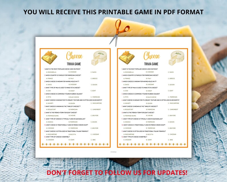 Cheese Trivia Game,printable Cheese Trivia,cheese Party Game,food ...