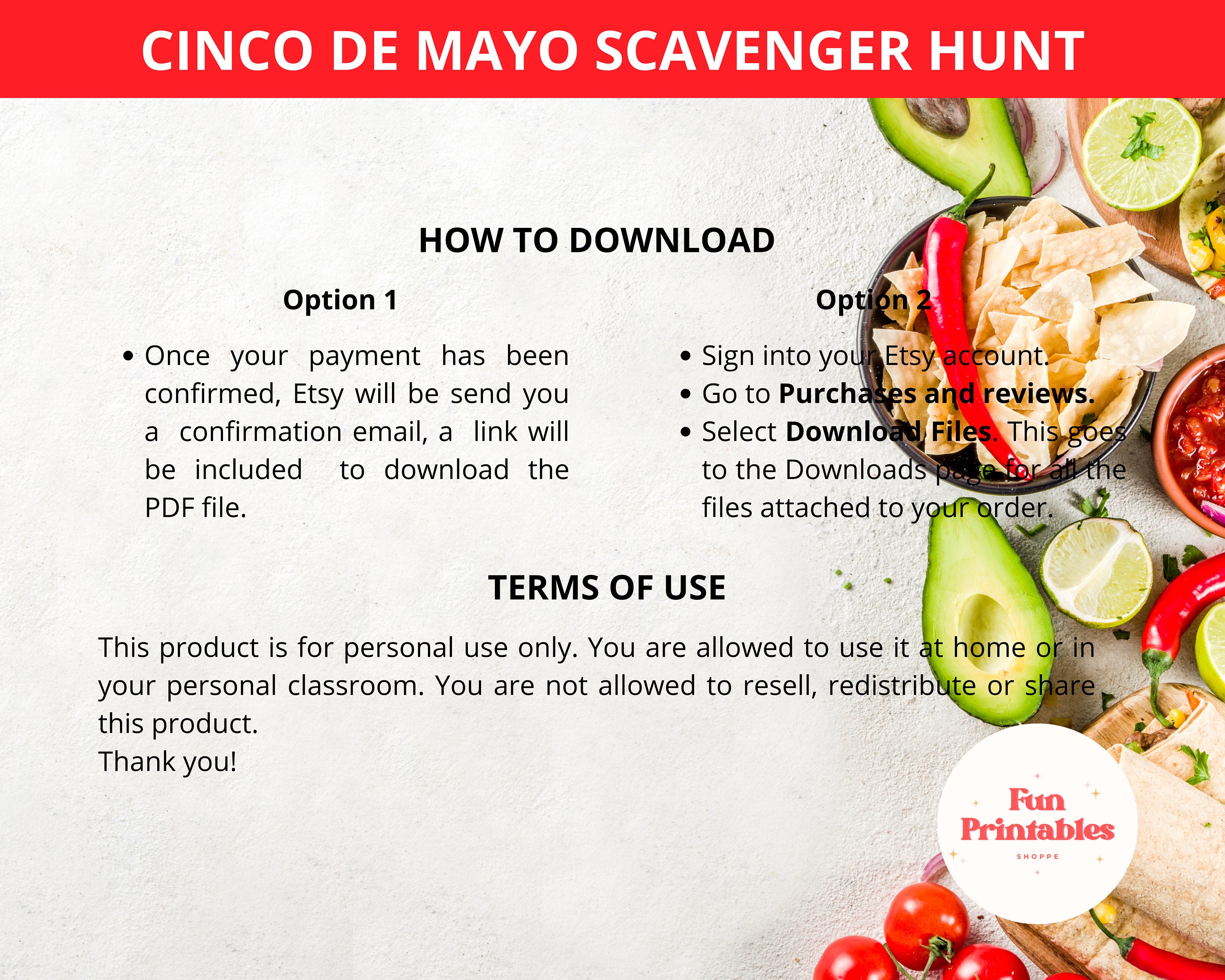 Cinco De Mayo Scavenger Hunt Game,treasure Hunt,mexican Party Games ...