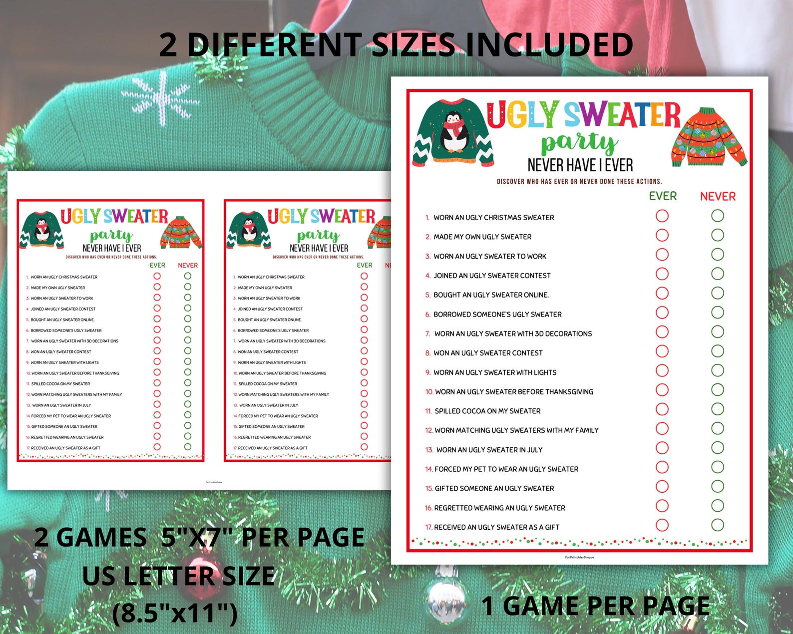 Ugly Sweater Party Game,never Have I Ever Christmas,friendsmas Game ...