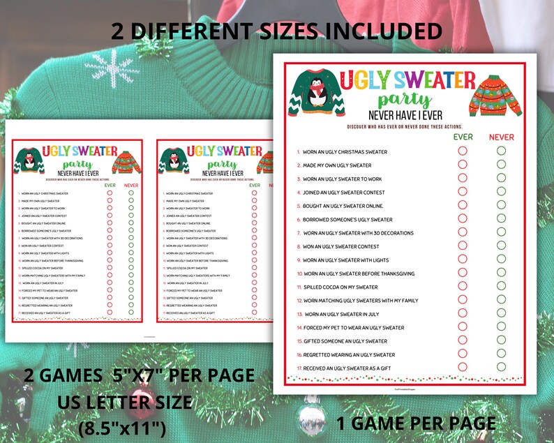 Ugly Sweater Party Game,never Have I Ever Christmas,friendsmas Game ...