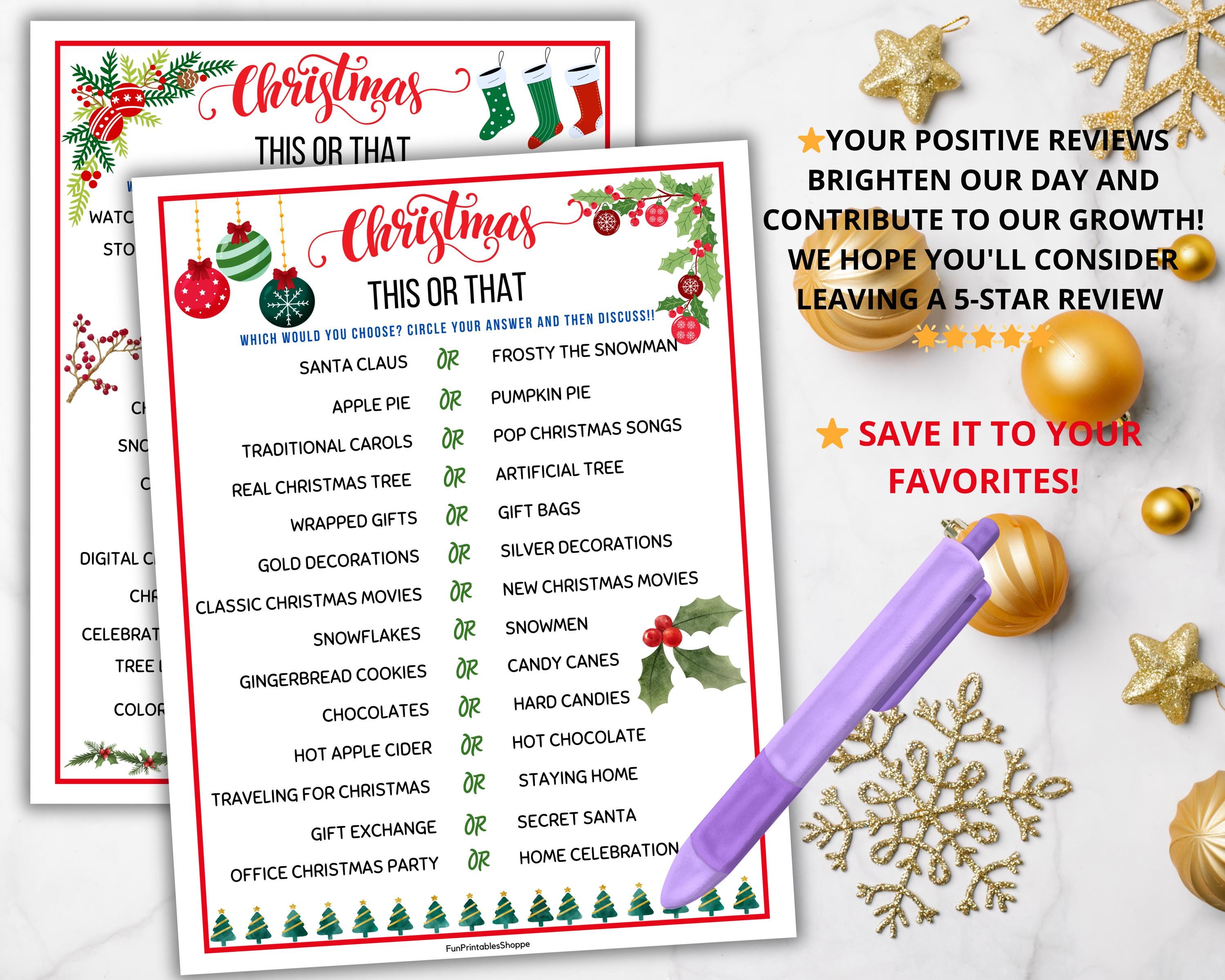 Christmas This or That Game,would You Rather Game,friendsmas Icebreaker ...