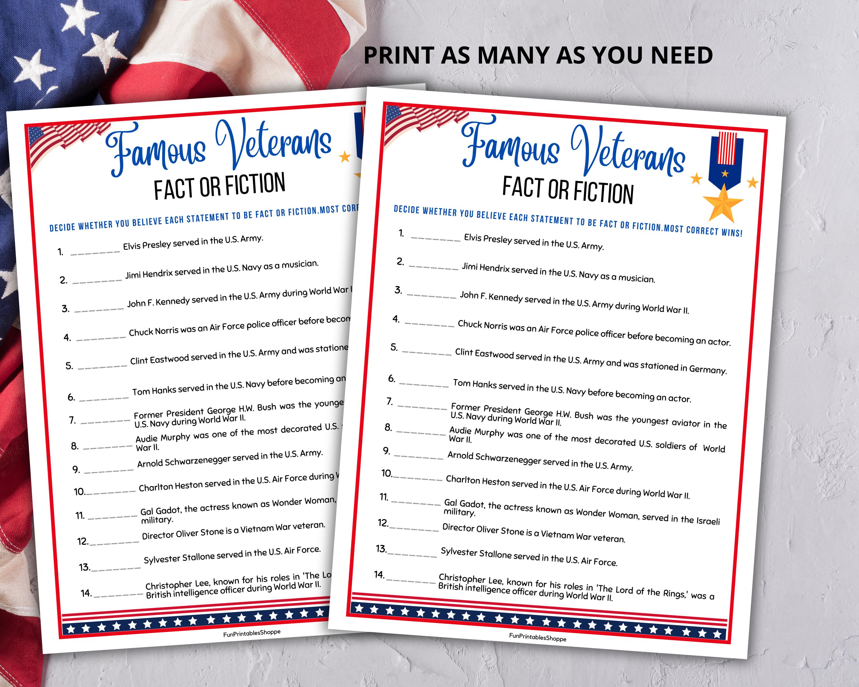 Famous Veterans Trivia,u.s Military Veteran,veteran Day Trivia,fact or ...