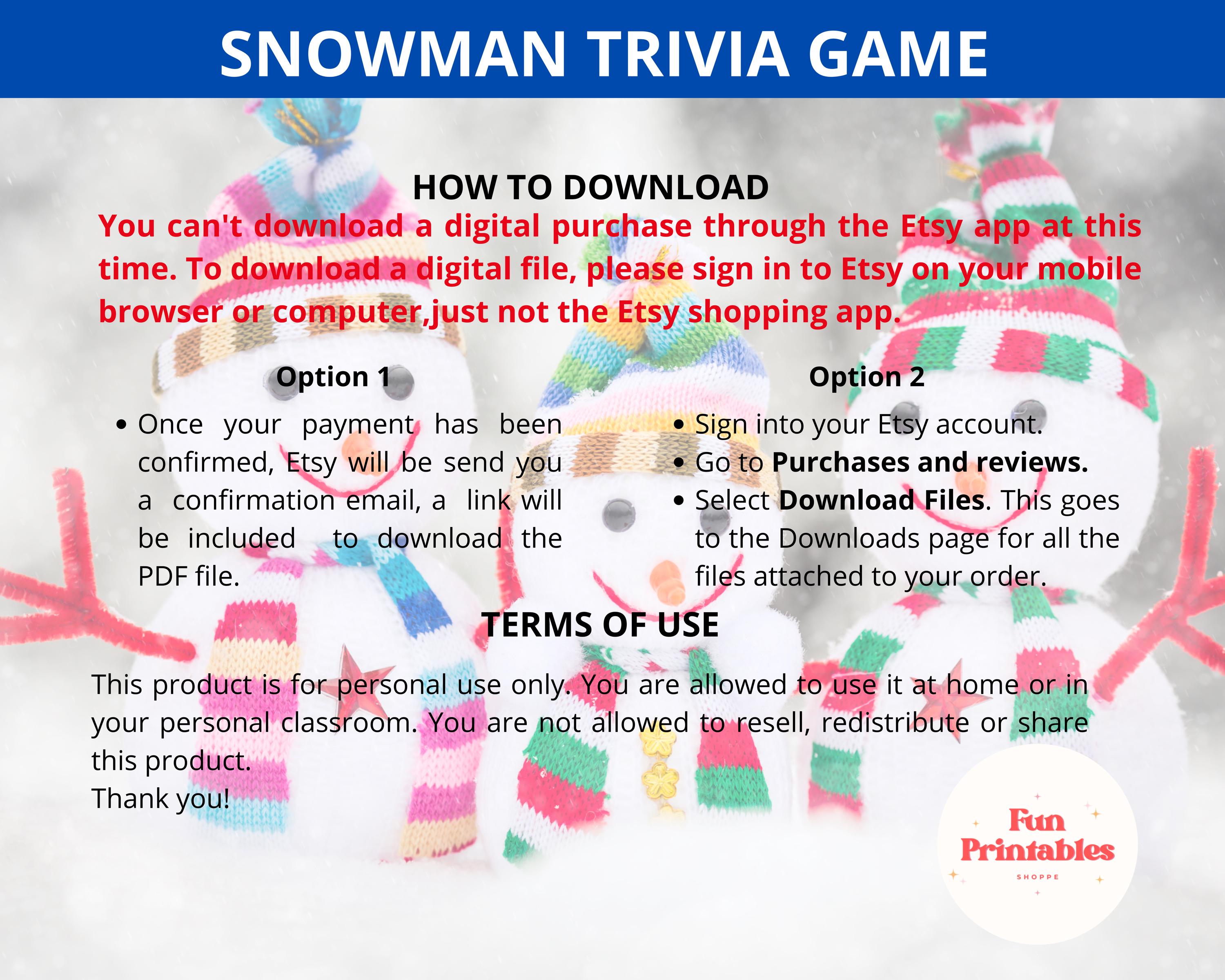 Winter Trivia Game,snowman Trivia,winter Quiz,snow Questions,winter ...