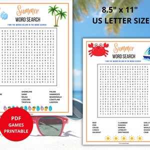Summer Word Search,summertime Party Game,word Find Game,fun Summer ...