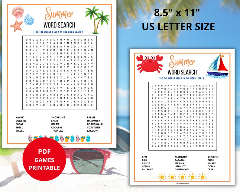 Summer Word Search,summertime Party Game,word Find Game,fun Summer ...