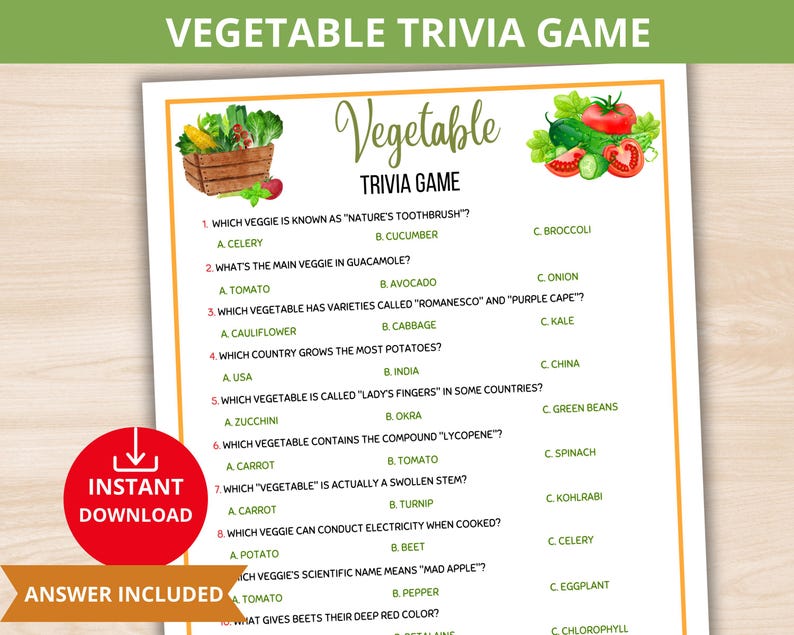 Vegetable Trivia Game,food Trivia,veggies Quiz,plant Trivia,nature ...