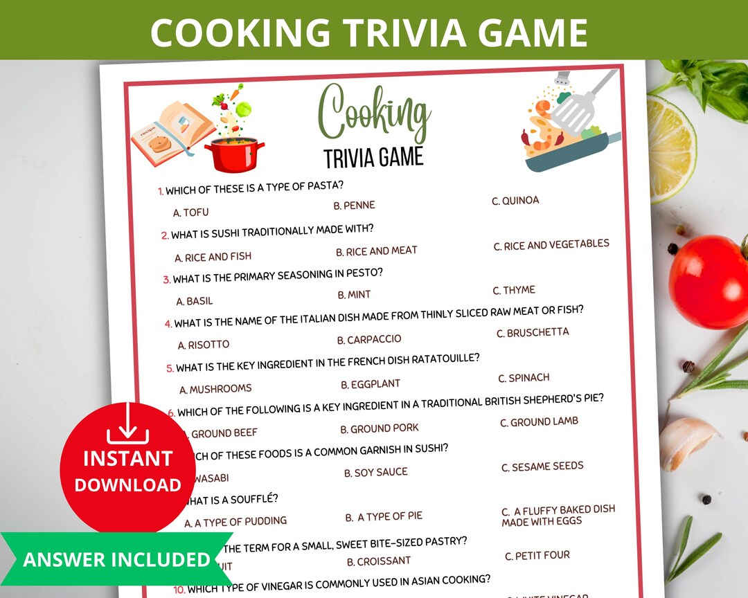 Cooking Trivia Game,food Trivia,cooking Quiz,kitchen Trivia,foodie ...