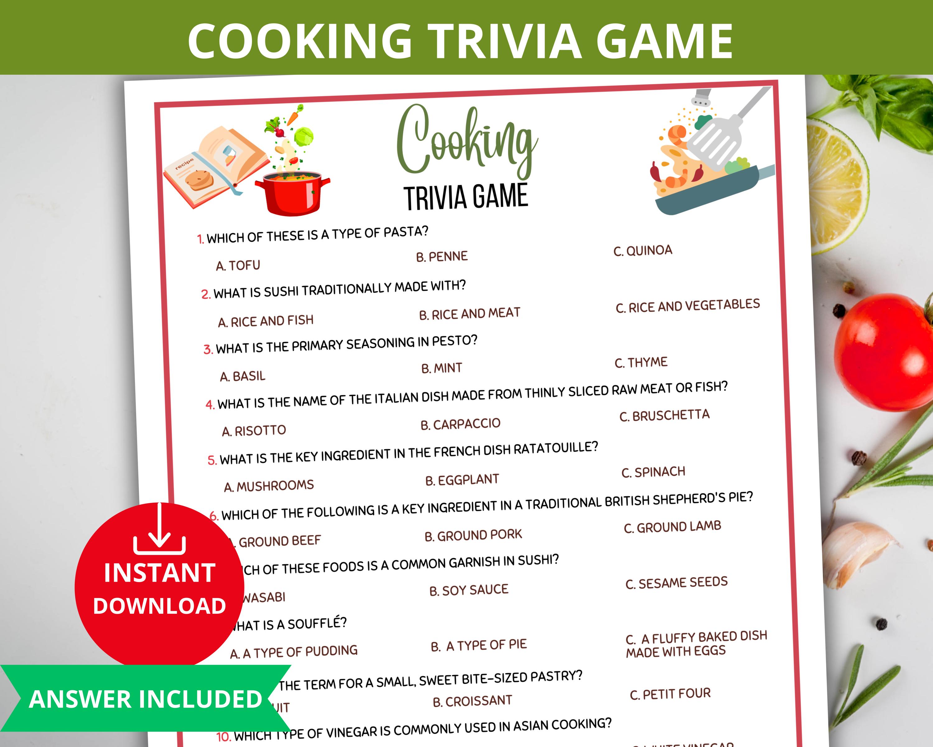 Cooking Trivia Game,food Trivia,cooking Quiz,kitchen Trivia,foodie ...
