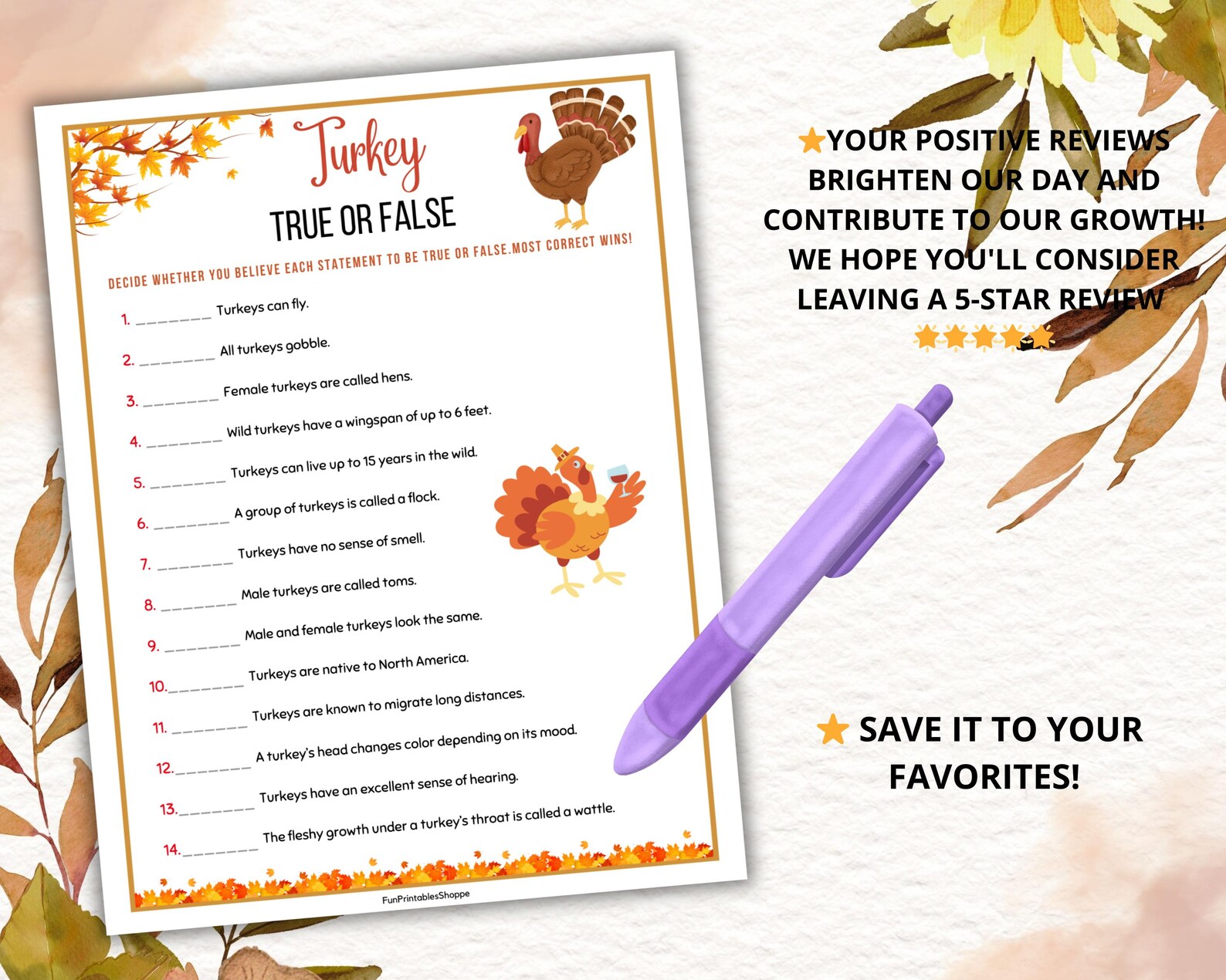 Turkey Day Quiz,thanksgiving Turkey Game,thanksgiving Fact or Fiction ...